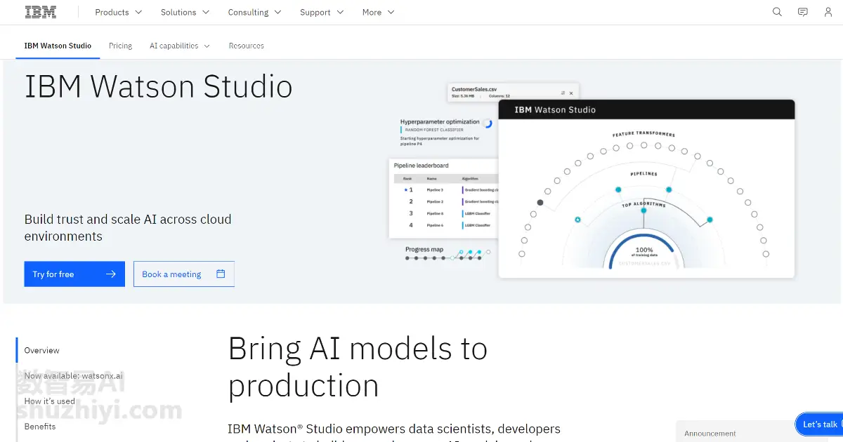 AI工具IBM Watson Studio：构建、管理和部署AI模型的利器 - 数智易AI