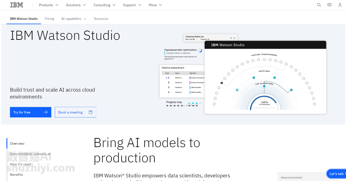 AI工具IBM Watson Studio：构建、管理和部署AI模型的利器 - 数智易AI