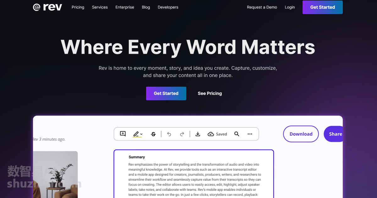 Rev：AI驱动的音视频转文字工具，提高全球内容可及性 - 数智易AI
